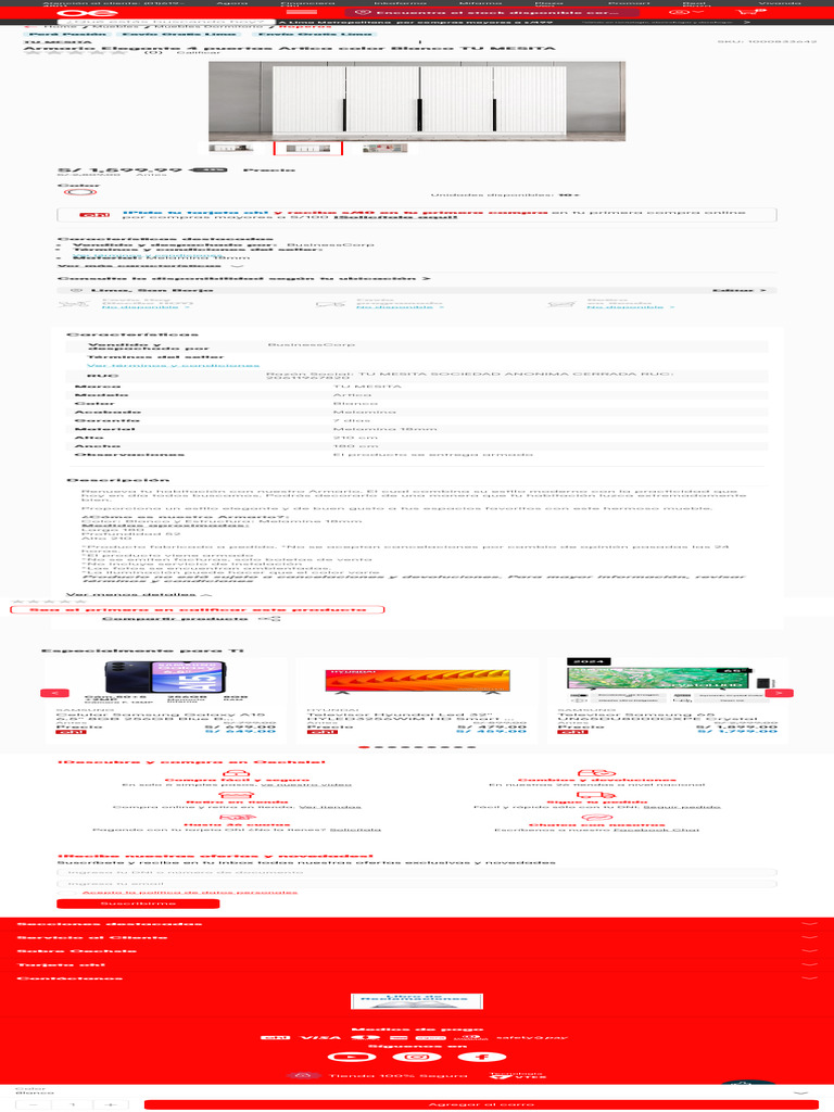 Armario Elegante 4 Puertas Artica Color Blanco TU MESITA I Oechsle - Oechsle | PDF