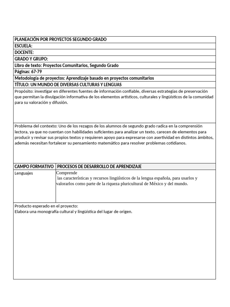 Lenguajes Proyecto de Segundo Grado | PDF