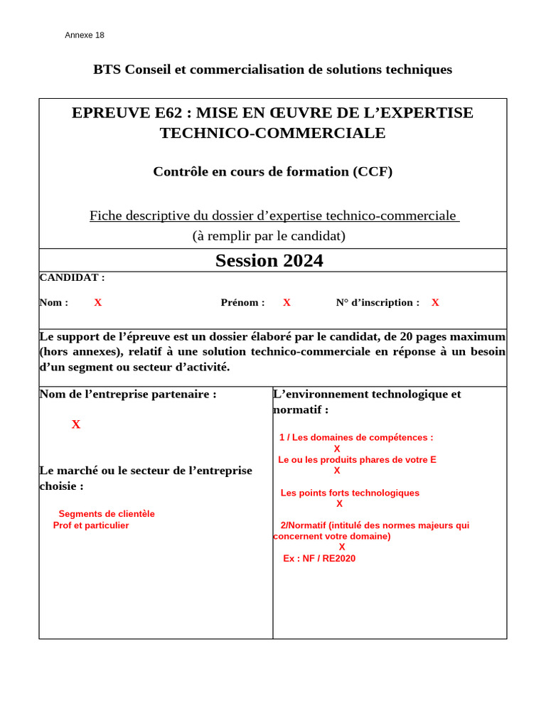 Annexe 18 - E62 - Fiche - Descriptive - CCF | PDF