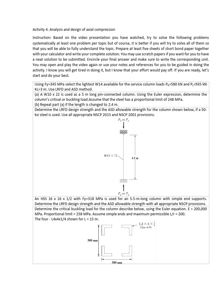 CE32 - CE PC 323 - Activity 4 - Analysis and Design of Axial Compression | PDF