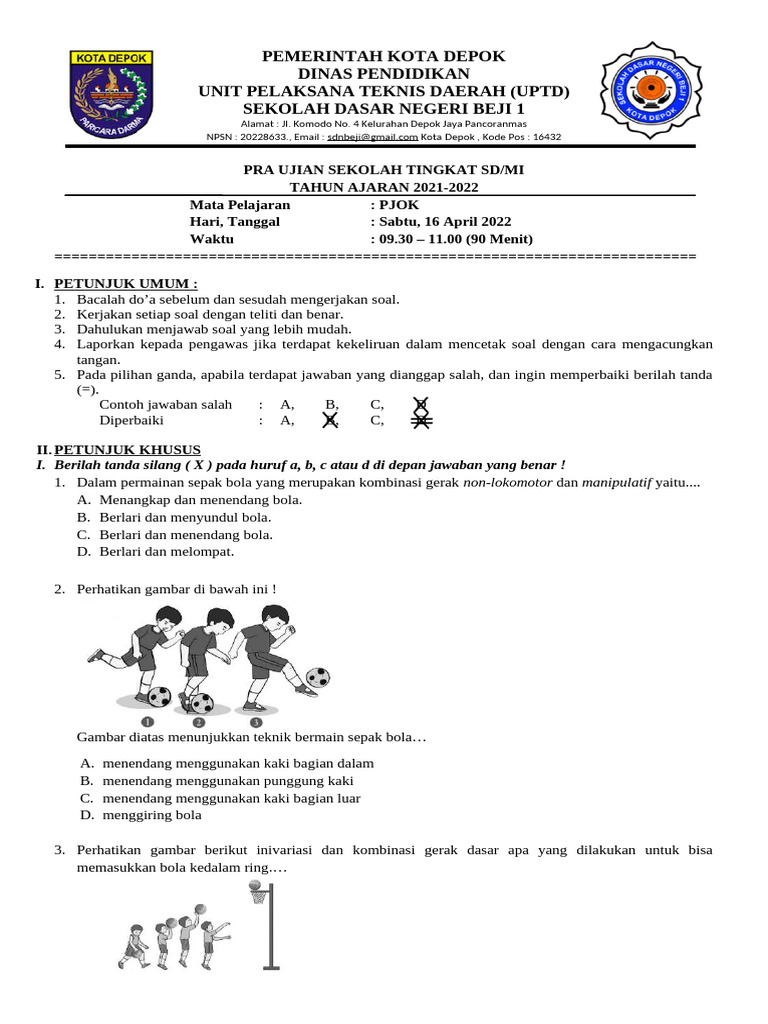 Soal Us Pjok Paket Pra Ujian | PDF
