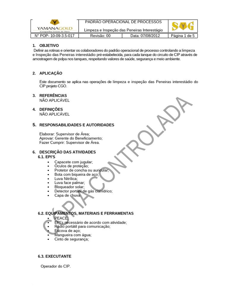 POP-10-09-3.5-017 Limpeza e Inspeção Das Peneiras Interestagio | PDF