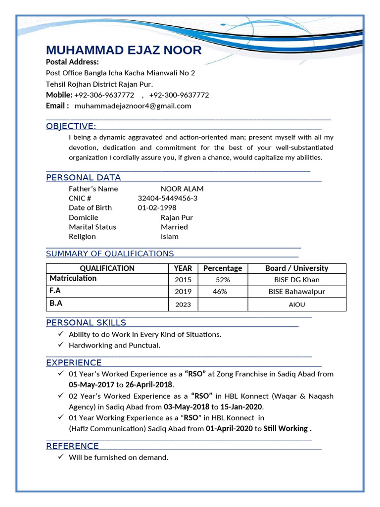 Muhammad Ejaz Noor CV | PDF
