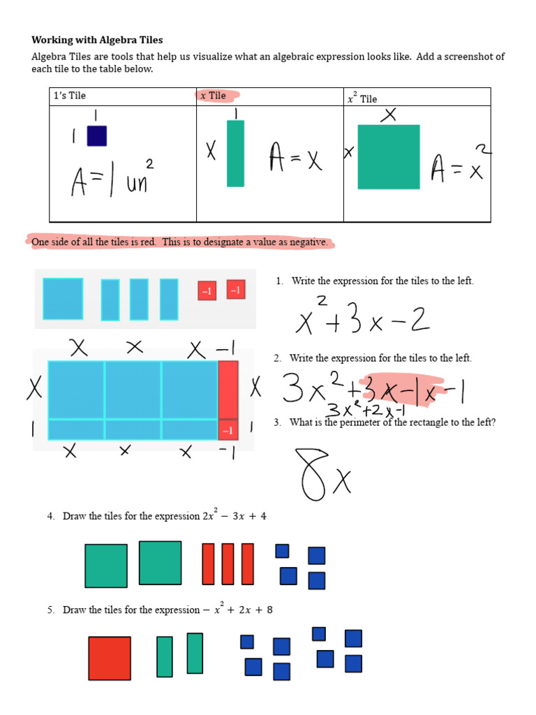 Working With Algebra Tiles | PDF