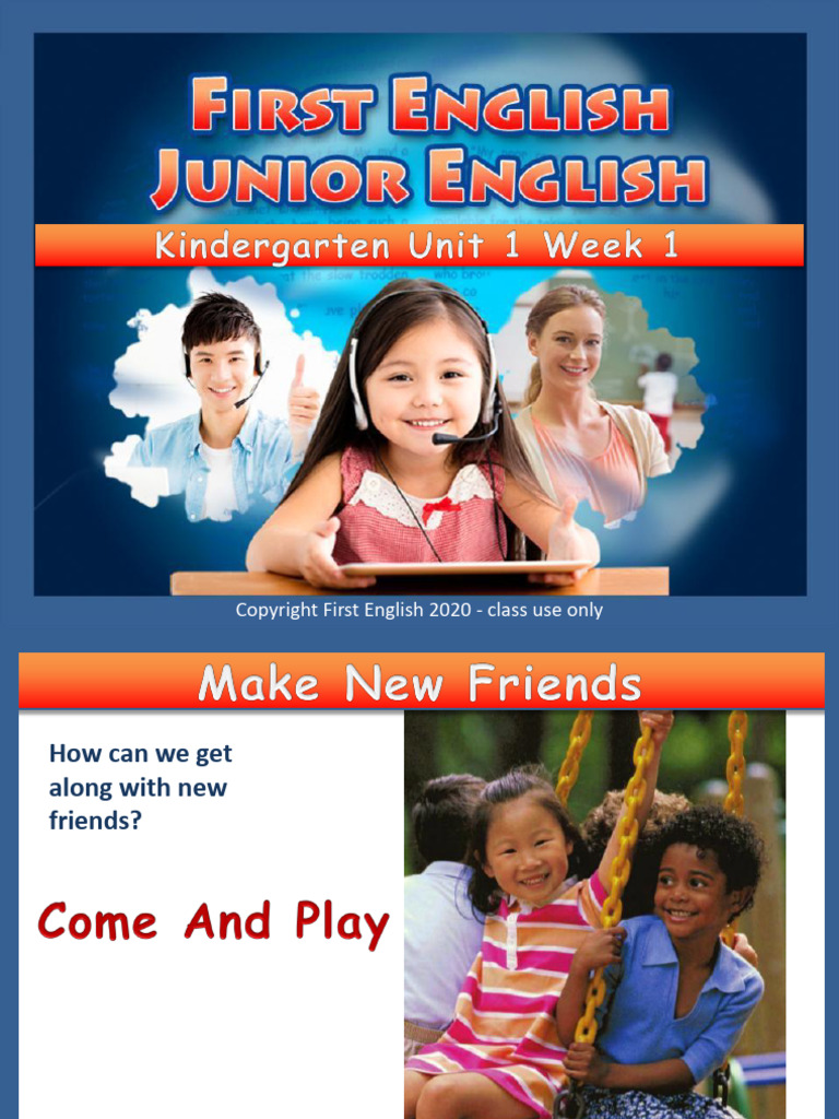 F1English Kindergarten Unit 1 Week 1 | PDF