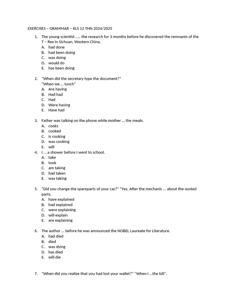 Exercises Grammar Kls 12 THN 2024 | PDF