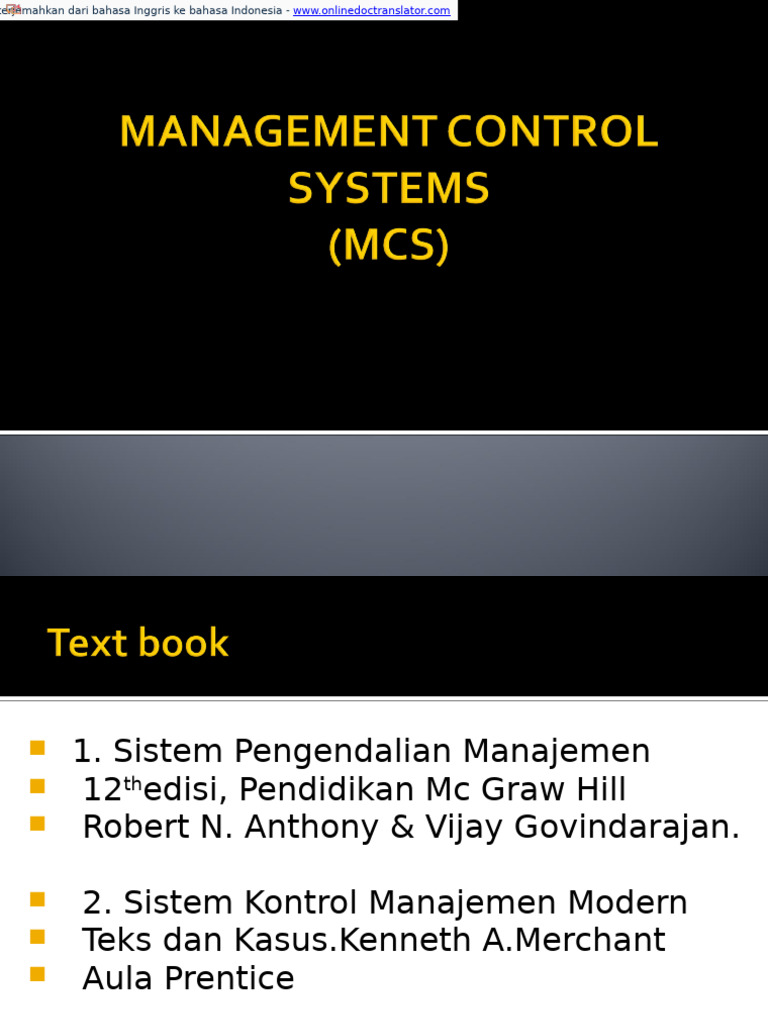 MANAGEMENT CONTROL SYSTEMS - PRSTION - En.id | PDF