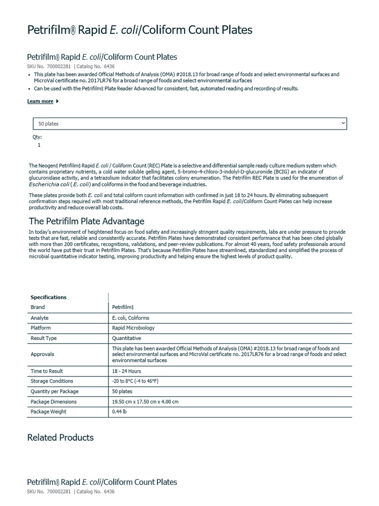6.2 Ficha Técnica Petrifilm® Rapid E. Coli - Coliform Count Plates | PDF