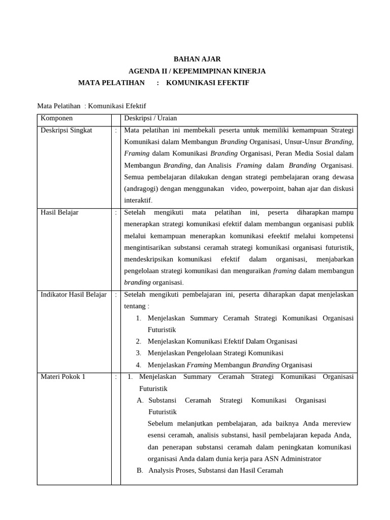 Bahan Ajar - Komunikasi Efektif - Pka | PDF