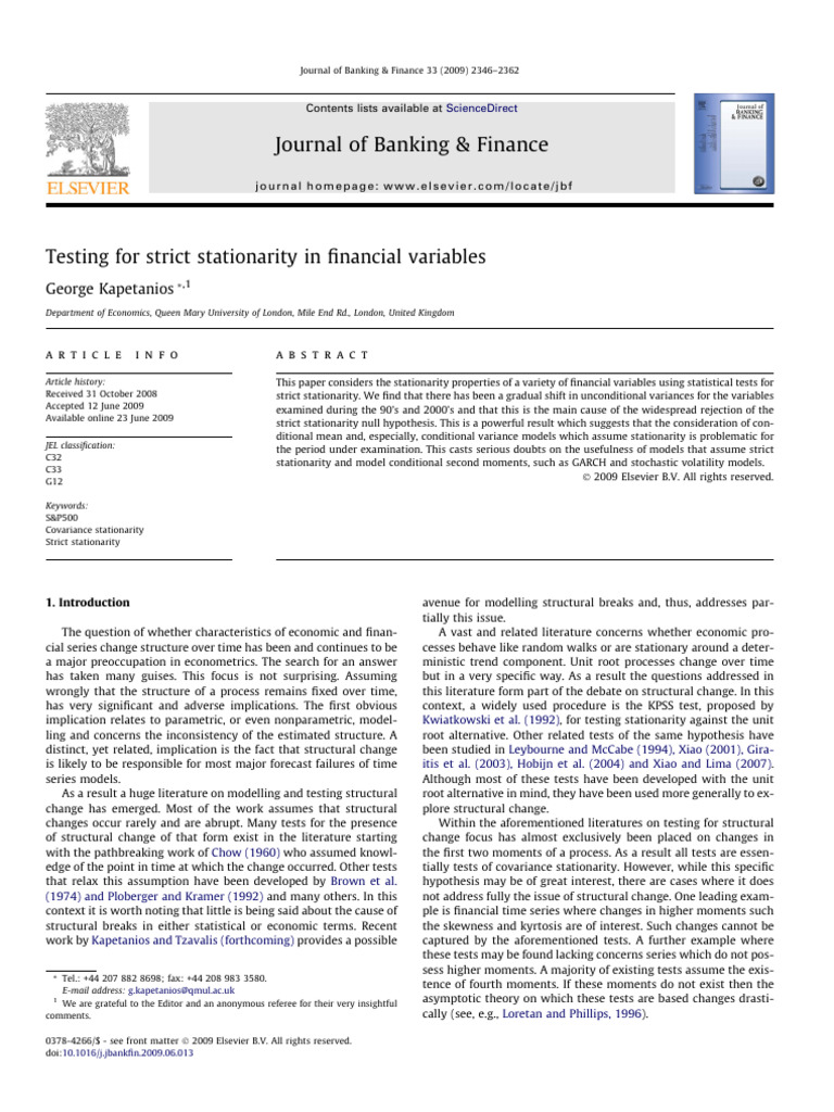 Testing For Strict Stationarity in Financial Variables | PDF