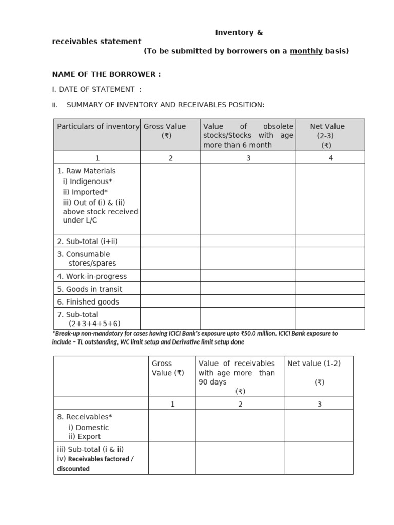 Stock Statement Format - CSM | PDF