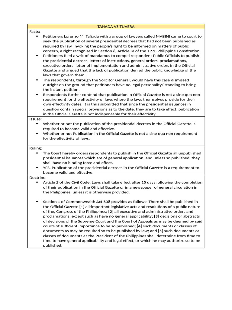 Tanada vs. Tuvera - Case | PDF