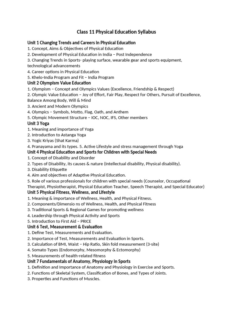 Class 11 Physical Education Syllabus | PDF | Anatomical Terms Of Motion ...