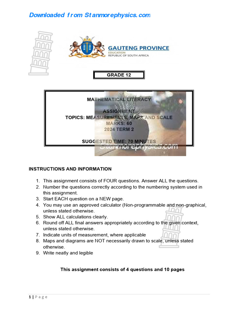 GP Maths Literacy Assignment TERM 2 Grade 12 2024 QP Only | PDF