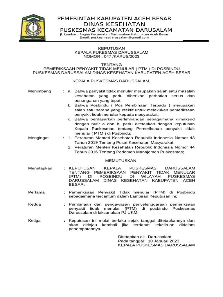 SK Pemeriksaan PTM Di Posbindu | PDF