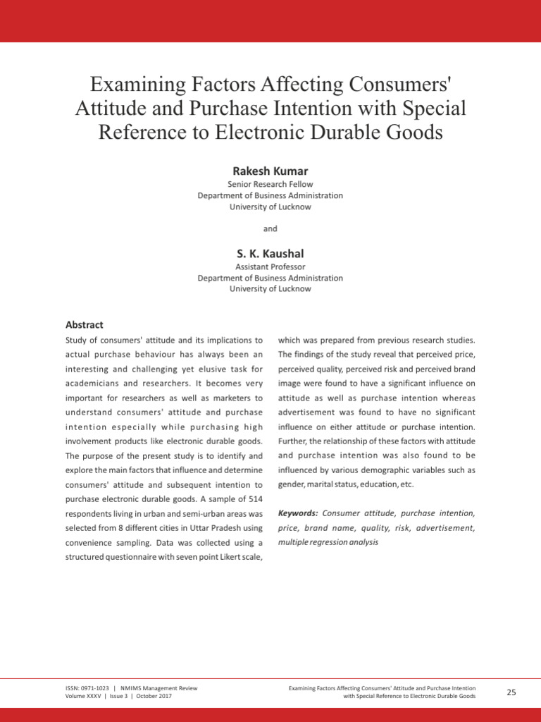 Examining Factors Affecting Consumers Attitude and Purchase Intention With Special Reference To ...