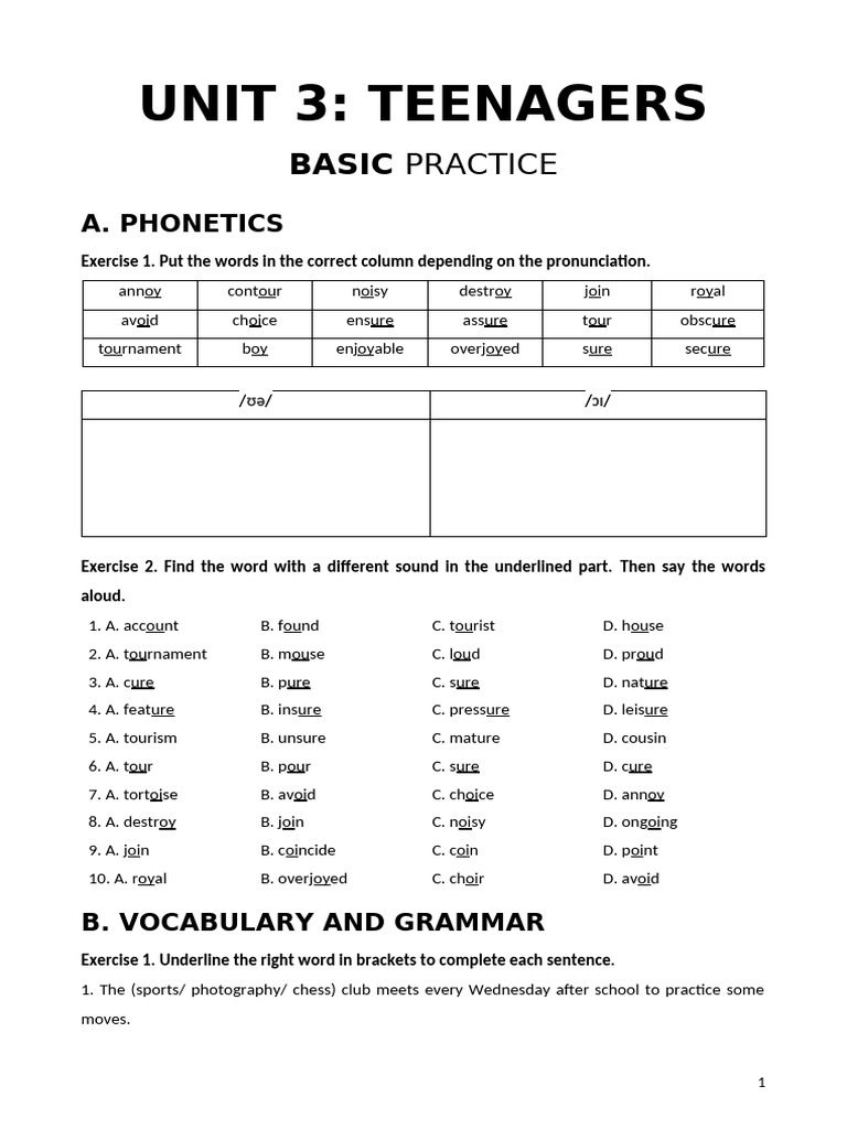 Unit 3. Teenagers | PDF