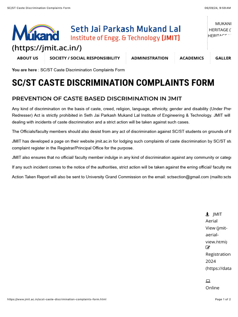 SC:ST Caste Discrimination Complaints Form | PDF