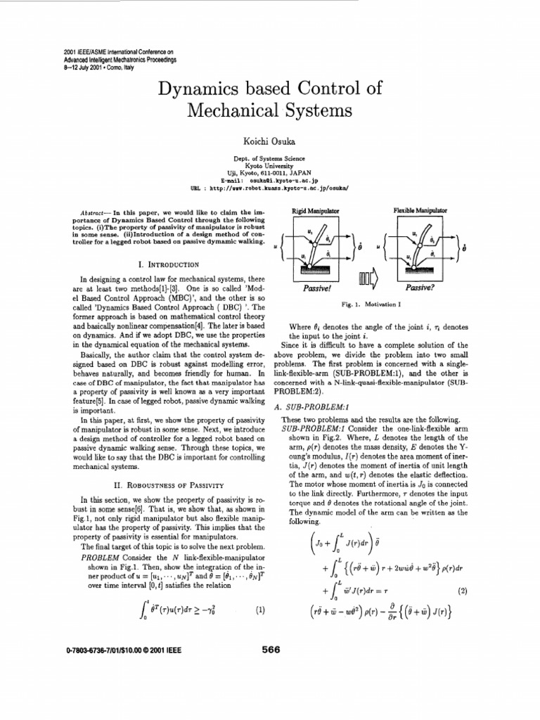 Based Control of Mechanical Systems: Dynamics | PDF