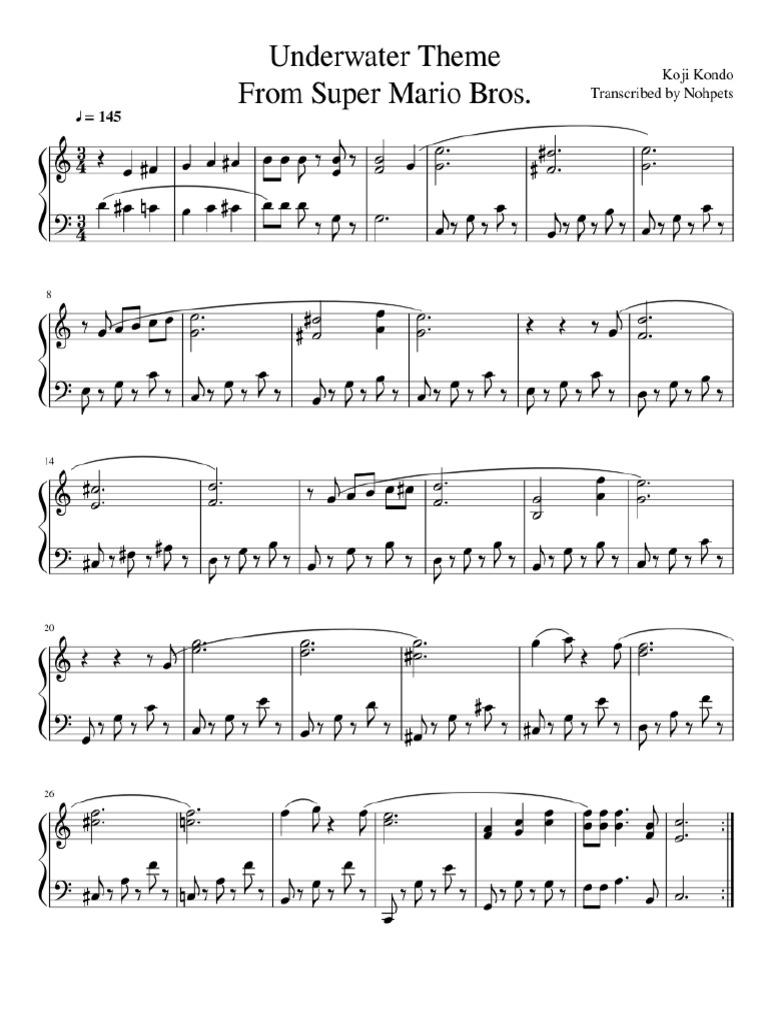 Super Mario Bros Underwater Theme Sheet Music | PDF