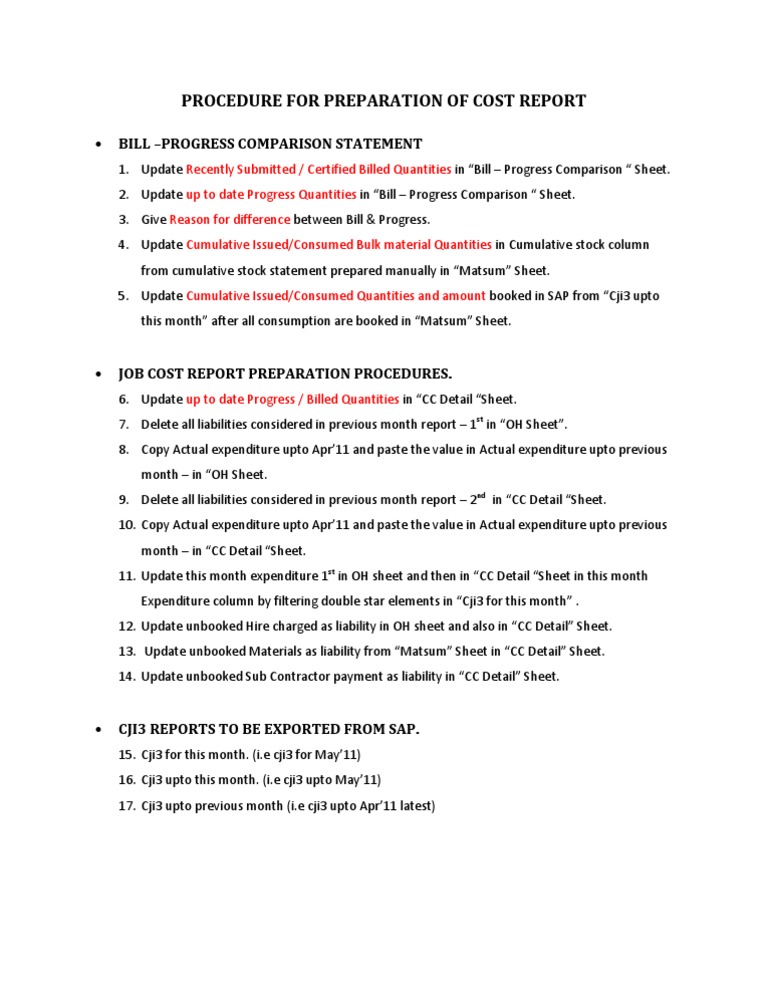 Cost Report Preparation Procedure Guide | PDF