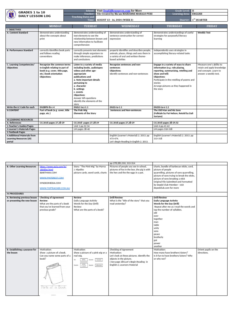 DLL - English 2 - Q1 - W3 | PDF
