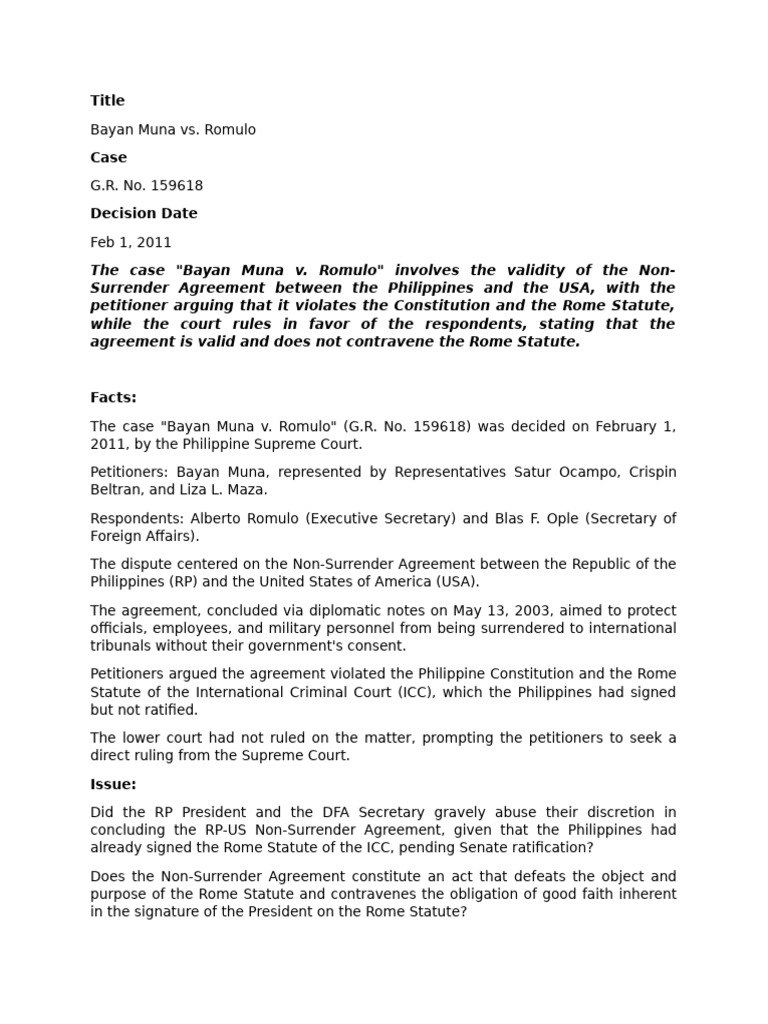 G.R. No. 159618_Bayan Muna vs Romulo | PDF