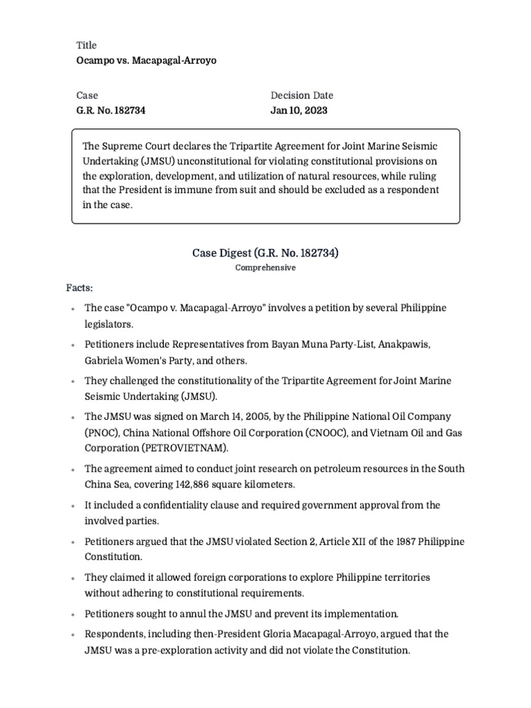 28 - Case Digest - G.R. No. 182734 - Ocampo vs. Macapagal-Arroyo | PDF | Supreme Court Of The ...