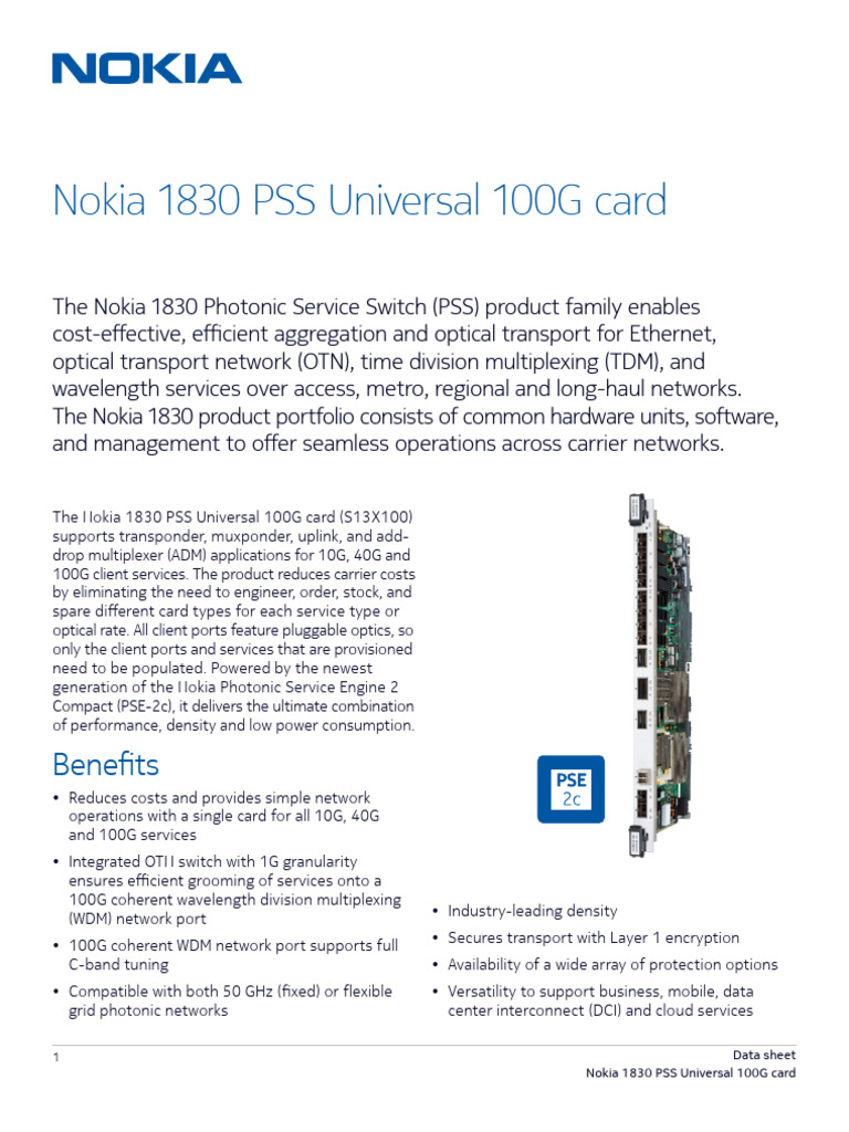 Nokia 1830 PSS Universal 100G Card Data Sheet EN | PDF