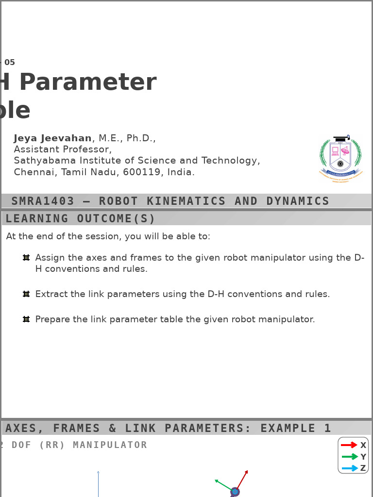 Lecture 05 - Robot Kinematics - DH Parameter Table | PDF