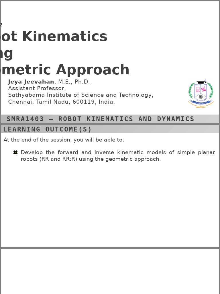 Lecture 02 - Robot Kinematics - Geometric Approach | PDF