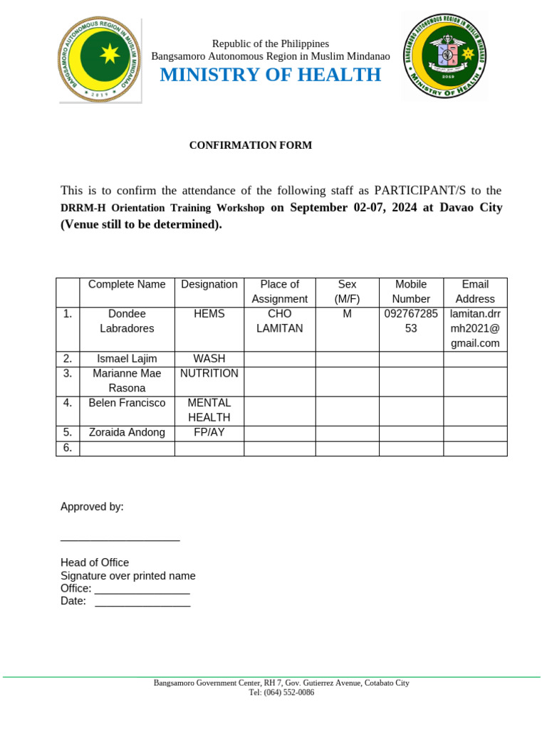 Participants Confirmation Form | PDF
