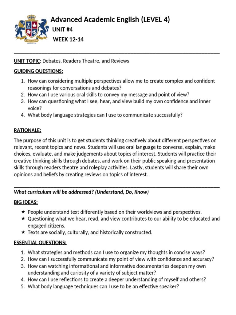 Advanced Academic English UNIT 4 | PDF