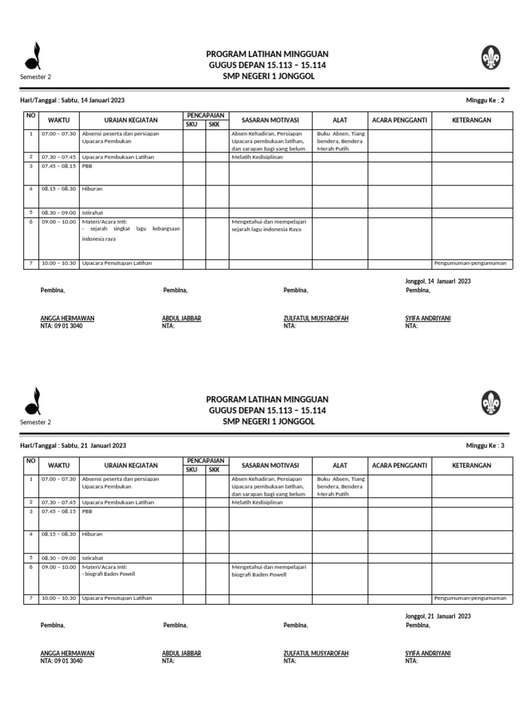 Program Latihan Mingguan | PDF