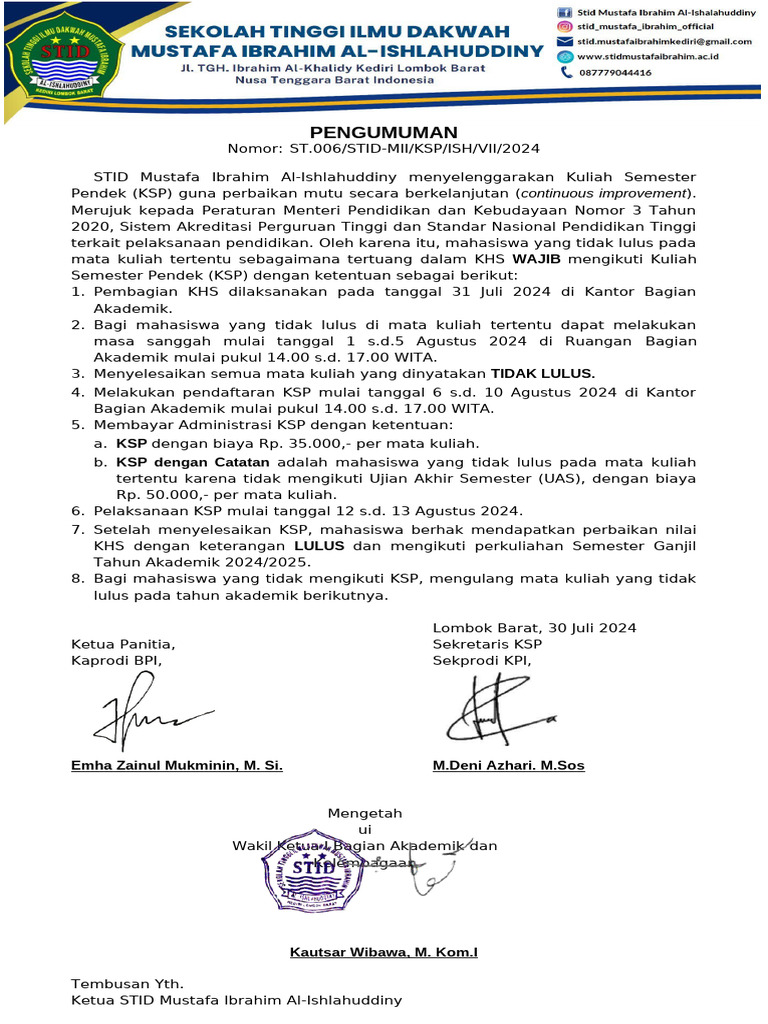 Edaran KHS_KSP Genap Fix 2024 | PDF