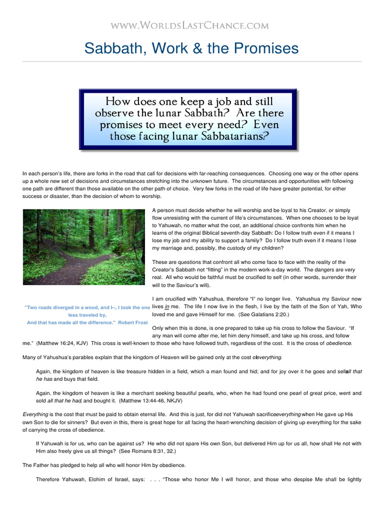 Sabbath Work and The Promises | PDF
