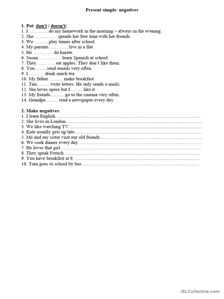 Present Simple Negatives | PDF