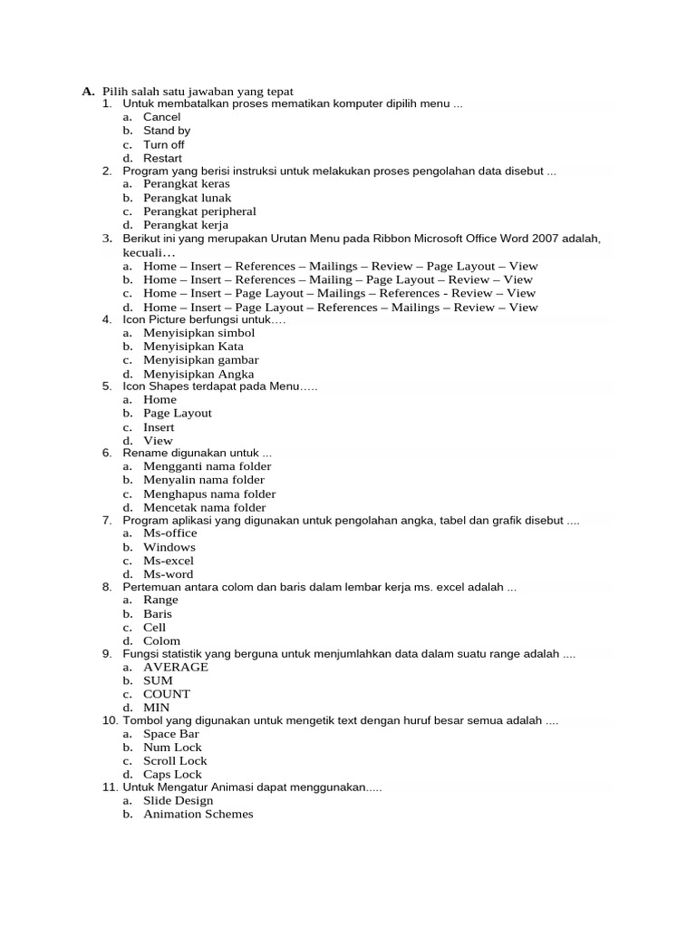 Soal Informatika Kelas IX UAS Siswa | PDF