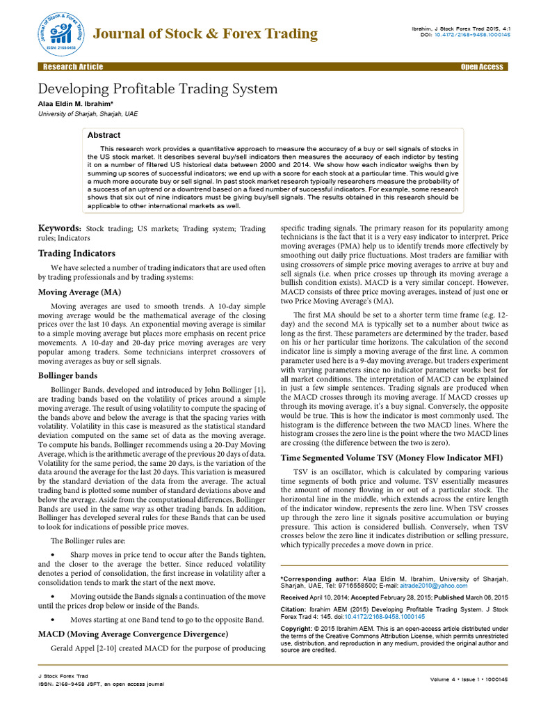 Developing Profitable Trading System 2168 9458 4 145 | PDF