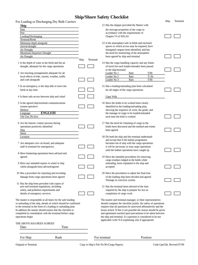 Ship Shore Safety Checklist | PDF Ship Shore Safety Checklist | PDF