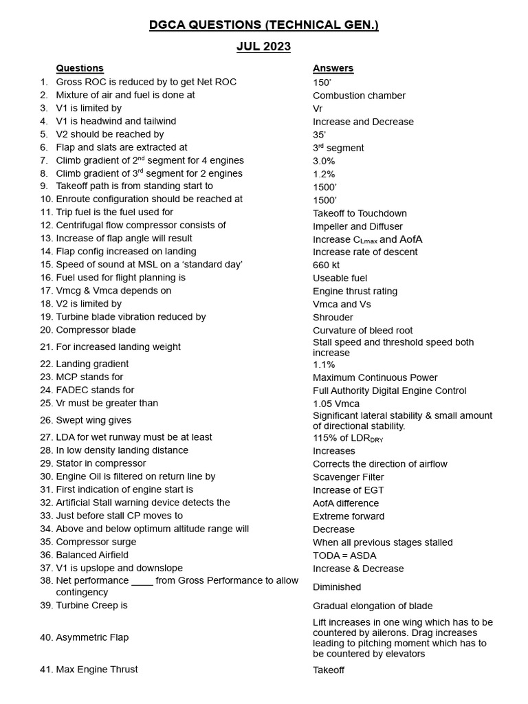 Dgca Questions - Technical Gen (Comb) - 240902 - 012008 | PDF