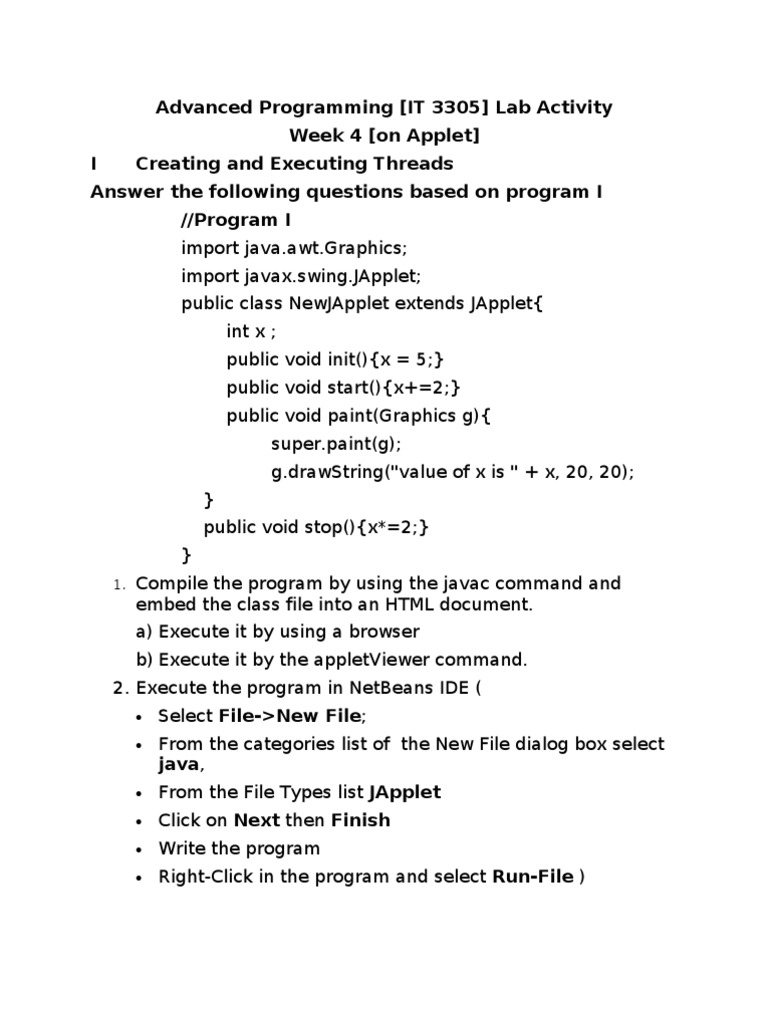 Creating and Executing Threads in Java Applets | PDF | Computing Platforms | Java Platform