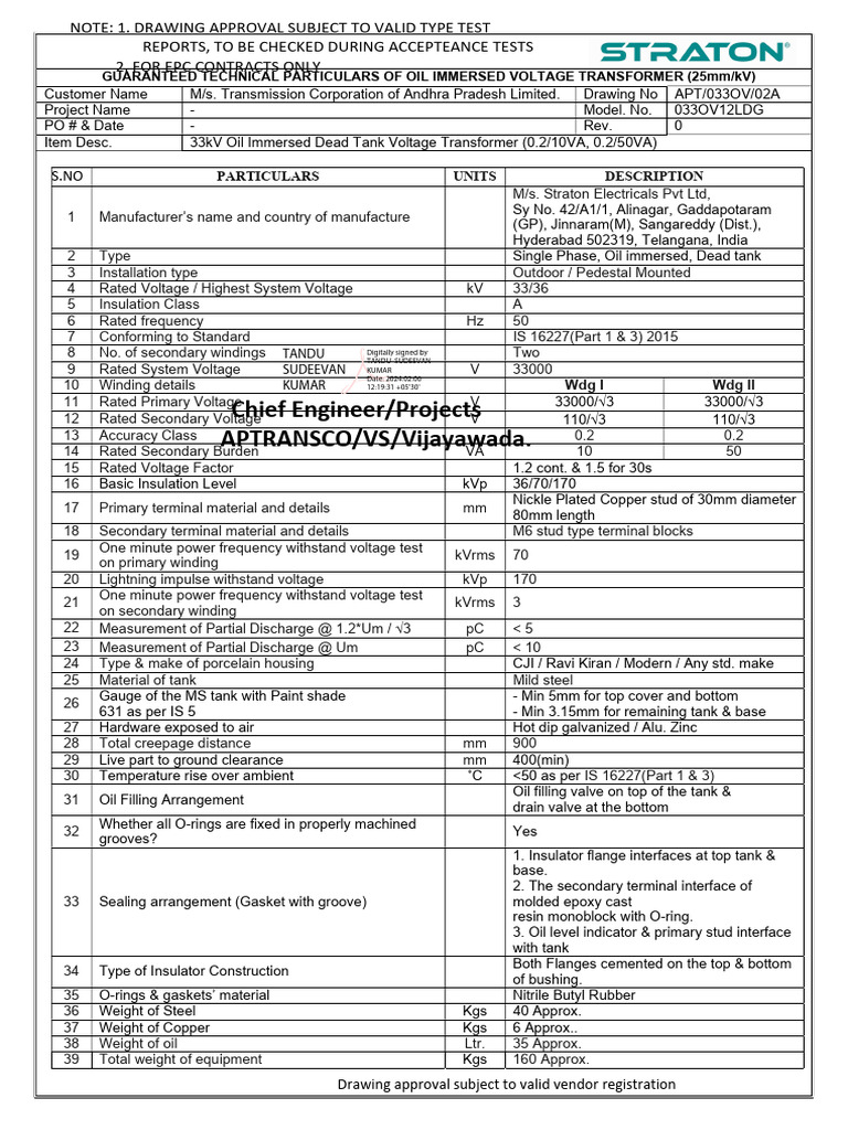 33kv 2winding Bus PT With 25mm Creepage 1 | PDF