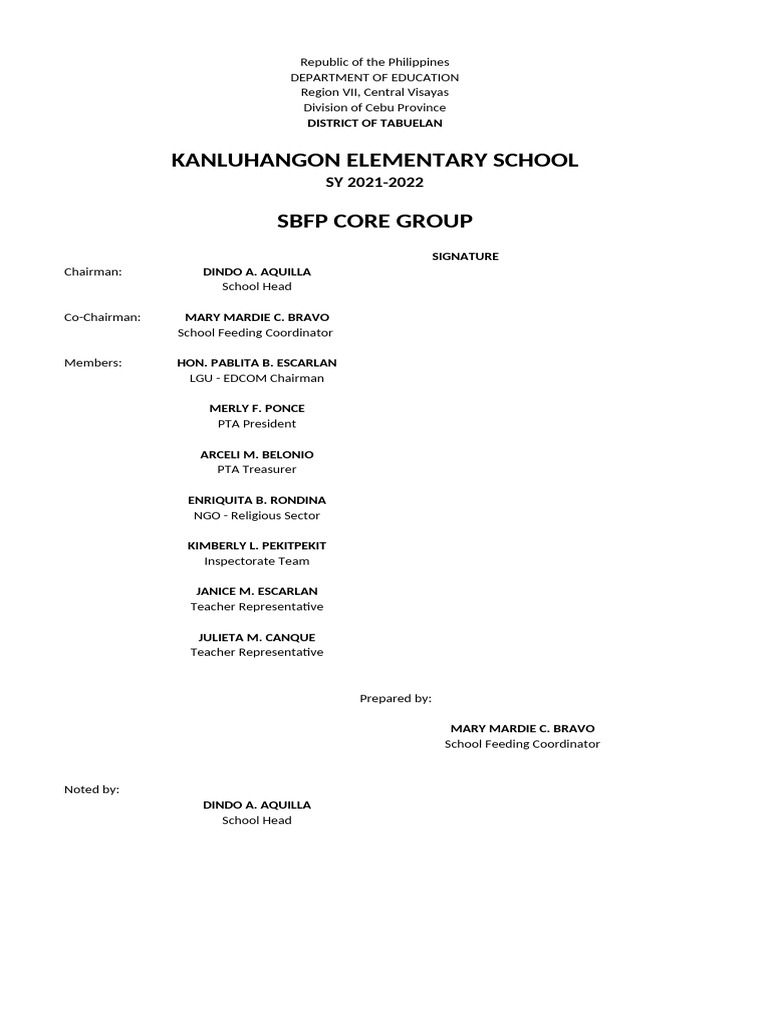 SBFP Core Group | PDF