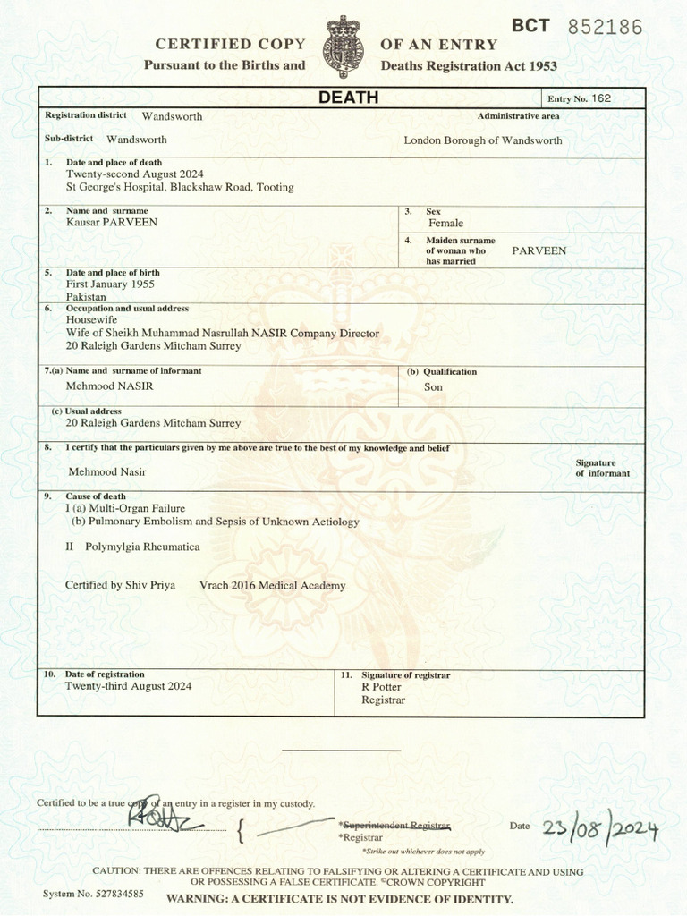 DEATH CERTIFICATE Aug-Sep | PDF