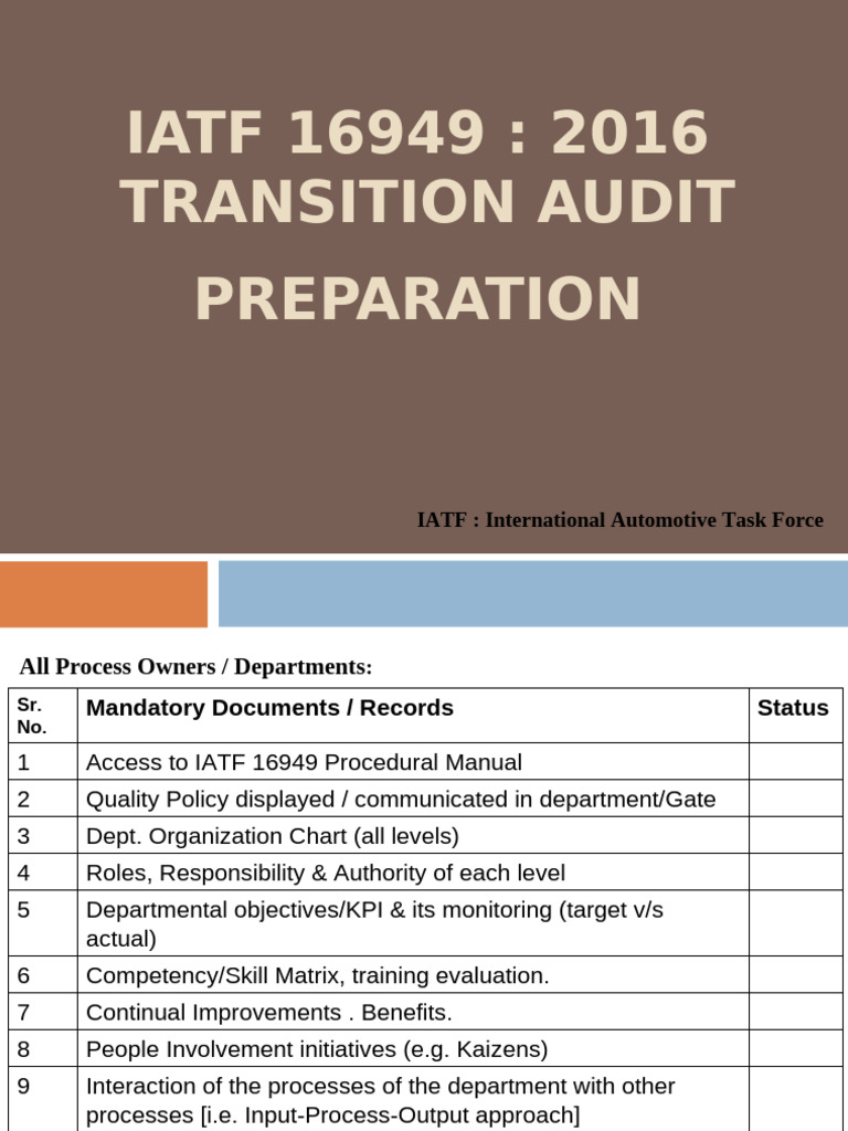 IATF Audit Preparation Presentation Jan 2018 | PDF