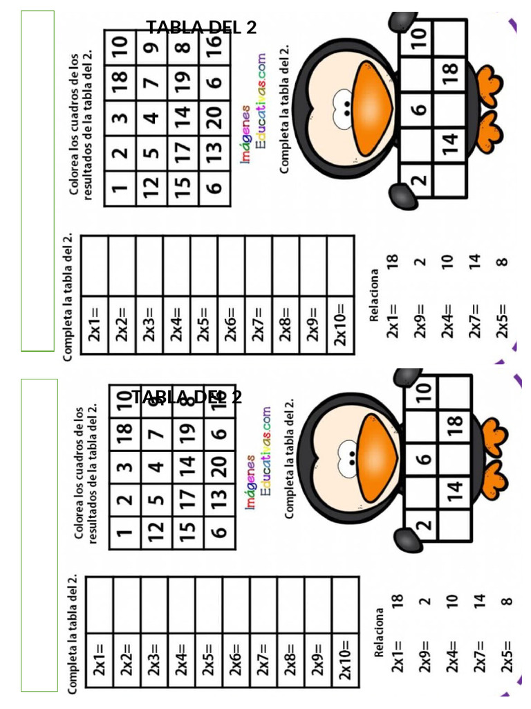 ACTIV.TABLA DEL 2 COMPLETAR Y UNIR CON FLECHAS | PDF
