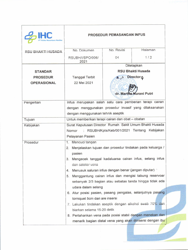 Prosedur Pemasangan Infus | PDF