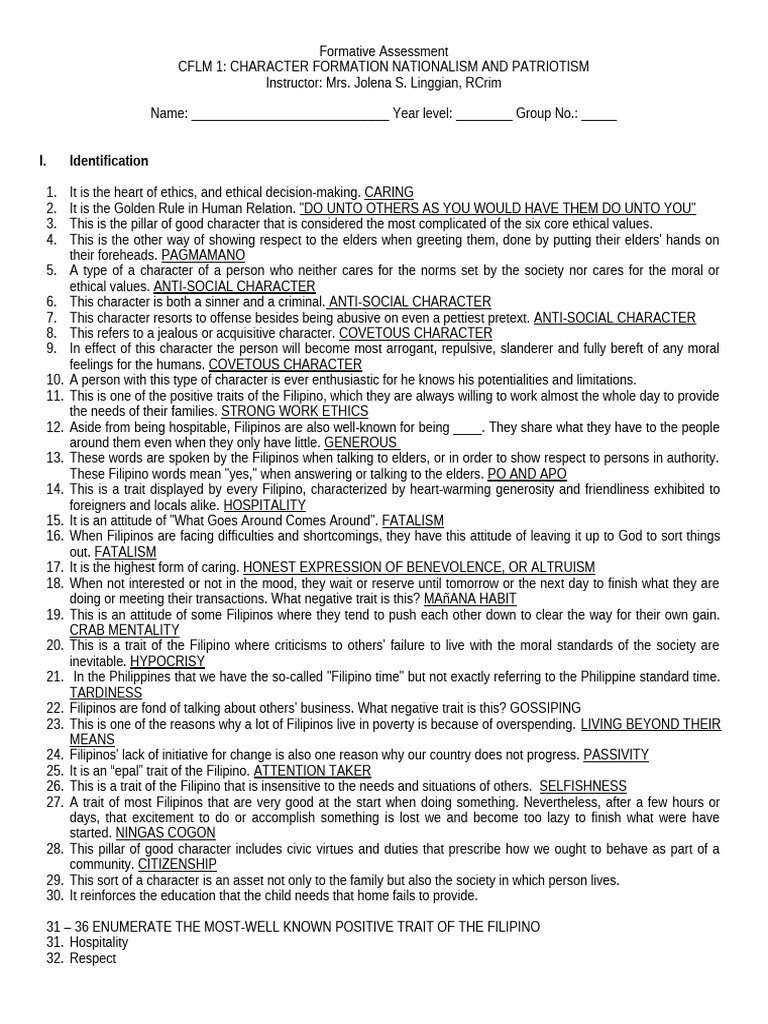 Quiz Cflm1 - Answer Key | PDF