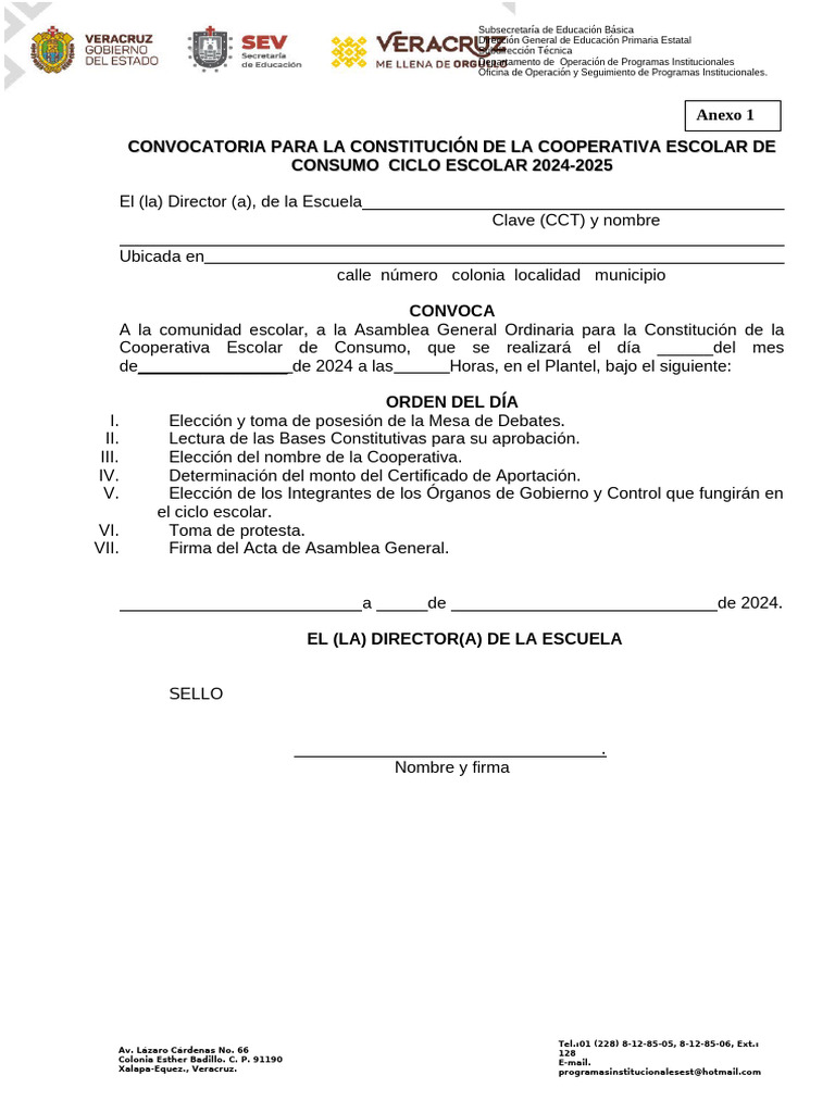 ACTA Y cONV. DE COOP. ESCOLAR | PDF